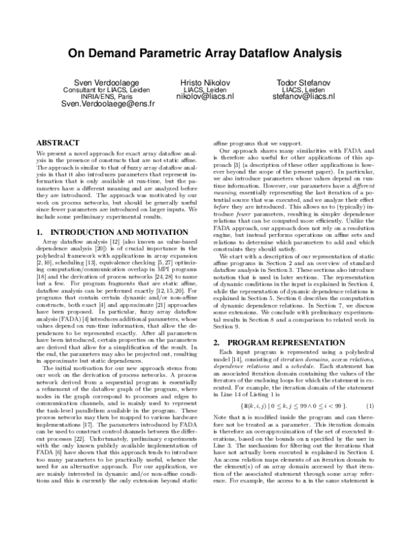 (PDF) On Demand Parametric Array Dataflow Analysis