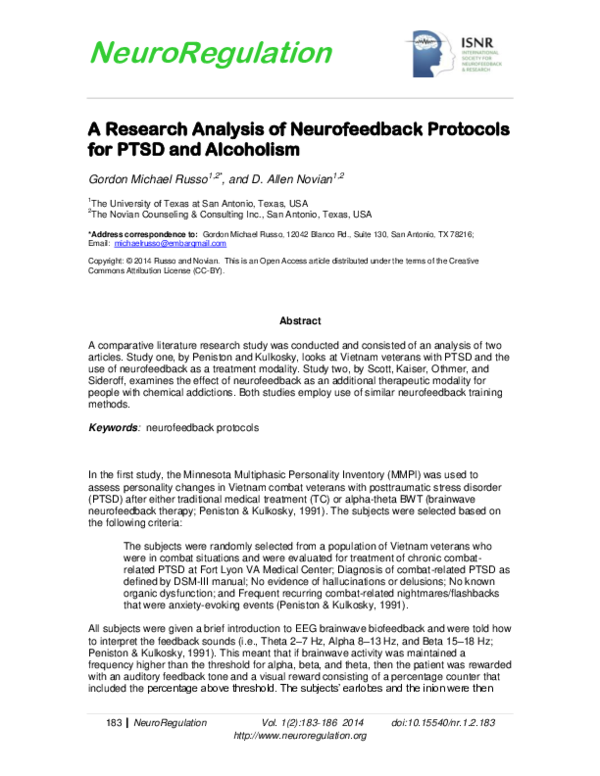 (PDF) A Research Analysis of Neurofeedback Protocols for PTSD and ...