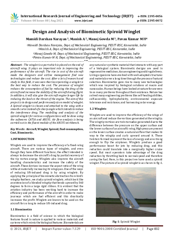 (PDF) Design and Analysis of Biomimetic Spiroid Winglet