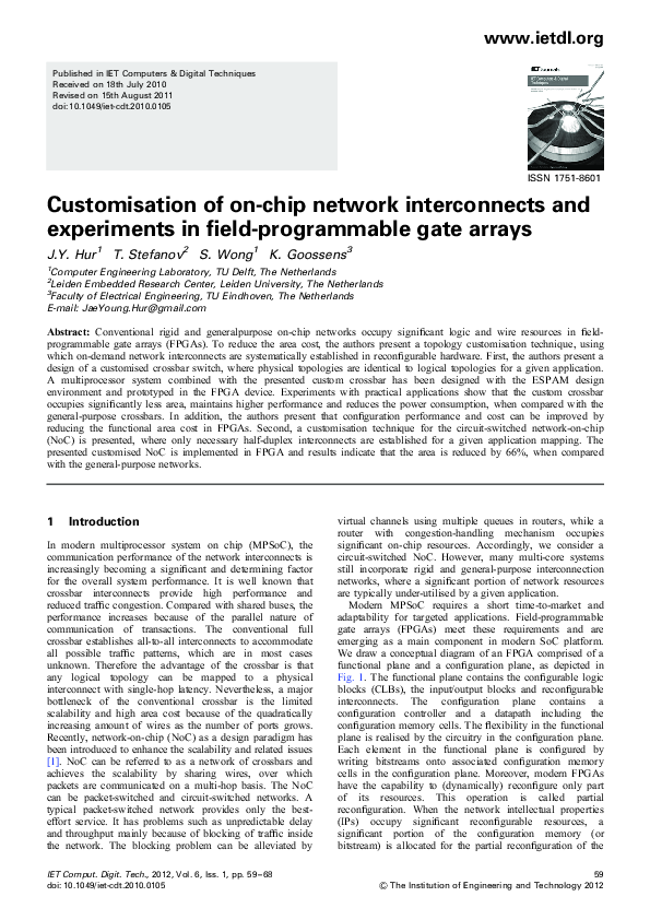 (PDF) Customisation of on-chip network interconnects and experiments in field-programmable gate ...