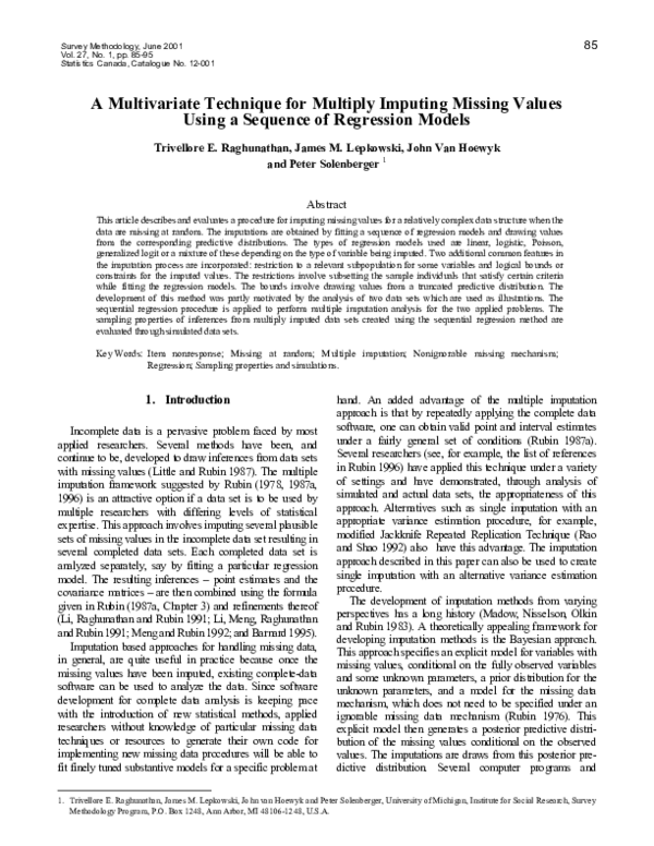 (PDF) A multivariate technique for multiply imputing missing values using a sequence of ...