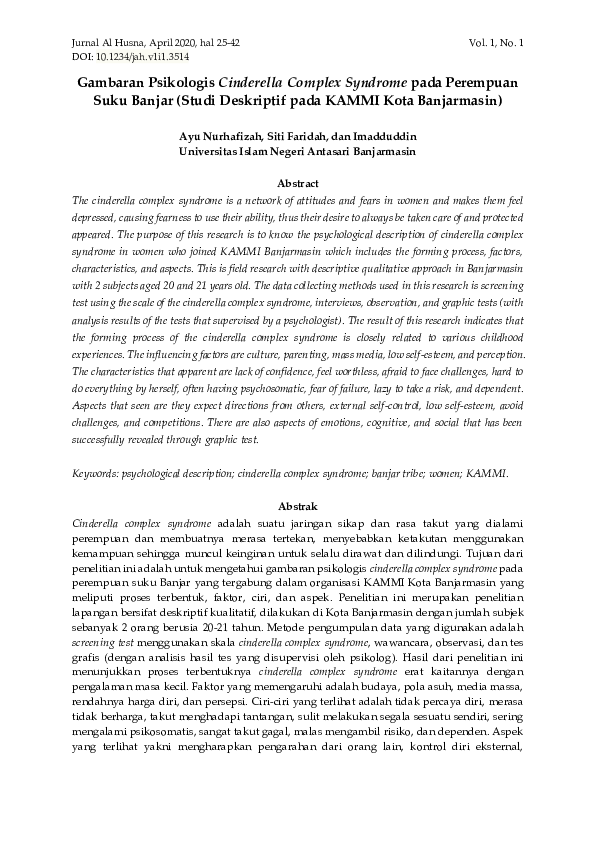 (PDF) Gambaran Psikologis Cinderella Complex Syndrome Pada Perempuan Suku Banjar (Studi ...