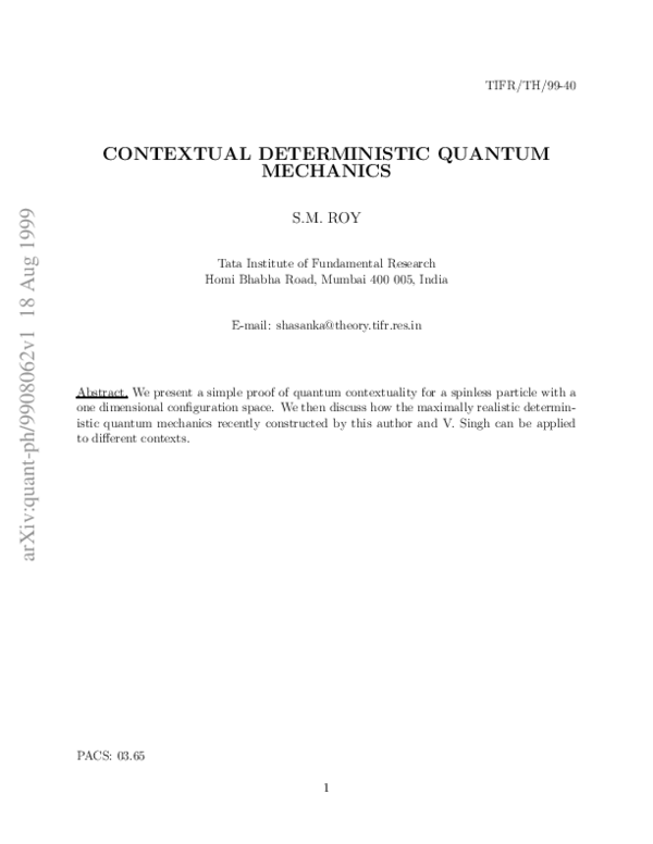 (PDF) Contextual Deterministic Quantum Mechanics