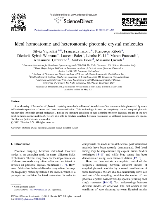 (PDF) Ideal homoatomic and heteroatomic photonic crystal molecules