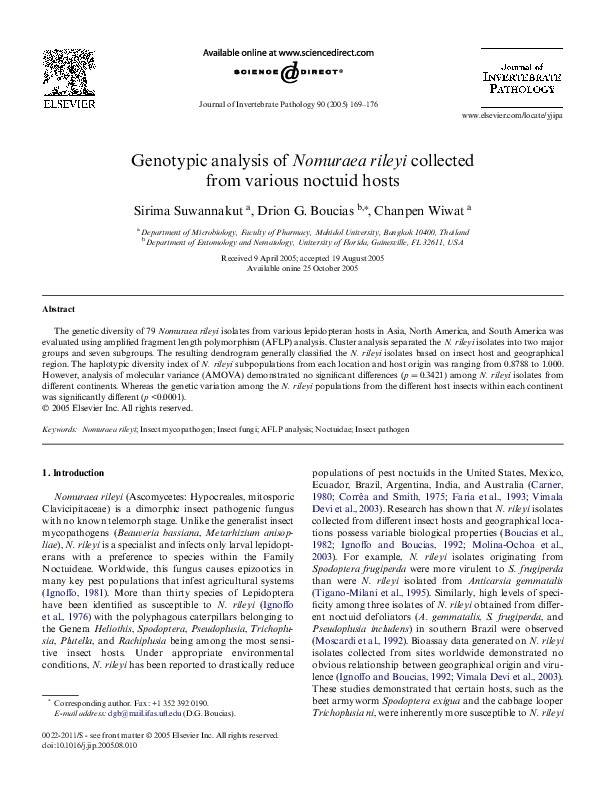 (PDF) Genotypic analysis of Nomuraea rileyi collected from various ...