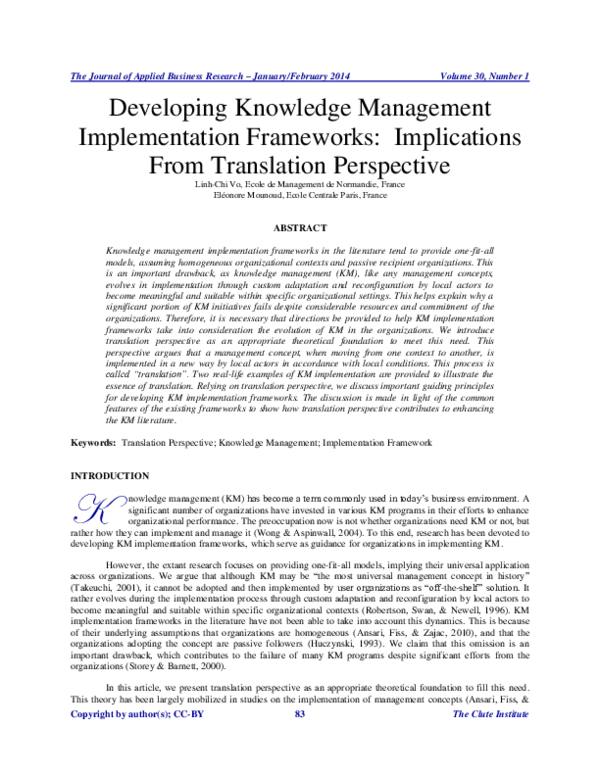 (PDF) Developing Knowledge Management Implementation Frameworks ...