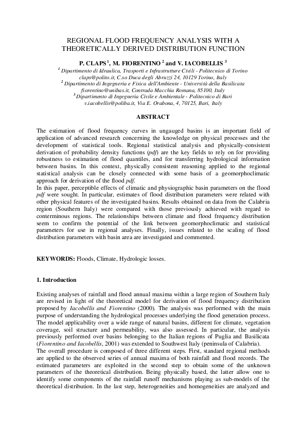 (PDF) Regional flood frequency analysis with a theoretically derived distribution function