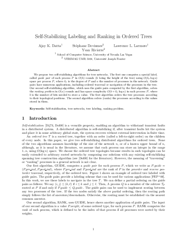 (PDF) Self-stabilizing labeling and ranking in ordered trees