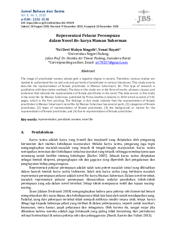 (PDF) Representasi Pelacur Perempuan dalam Novel Re: karya Maman Suherman