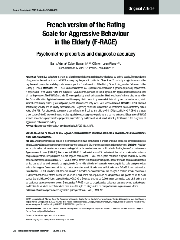 (PDF) French version of the Rating Scale for Aggressive Behaviour in ...