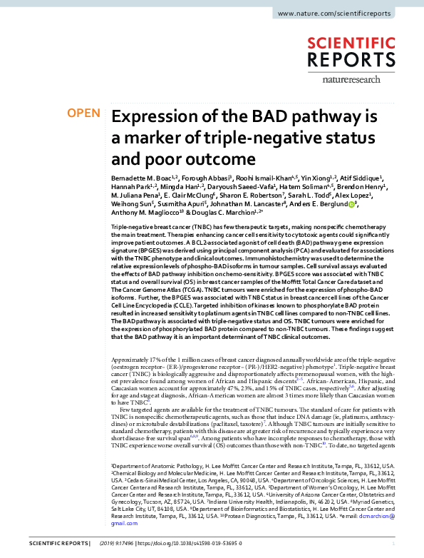 (PDF) Expression of the BAD pathway is a marker of triple-negative ...