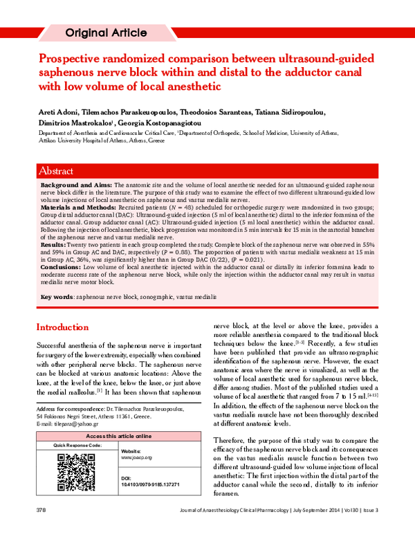 (PDF) Ultrasound-guided distal adductor canal catheter placement for ...
