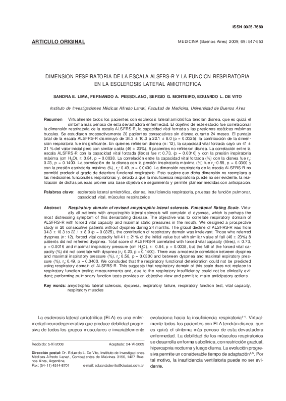 (PDF) Dimension Respiratoria De La Escala Alsfrs-R y La Funcion ...