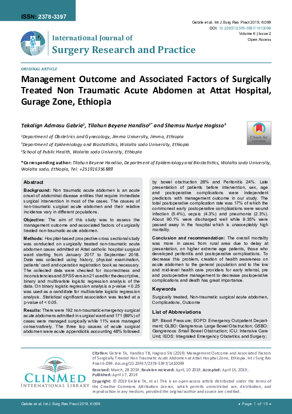(PDF) Management Outcome and Associated Factors of Surgically Treated ...
