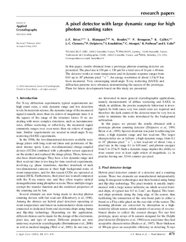 Pdf A Pixel Detector With Large Dynamic Range For High Photon