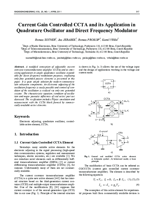 (PDF) Current Gain Controlled CCTA and its Application in Quadrature ...
