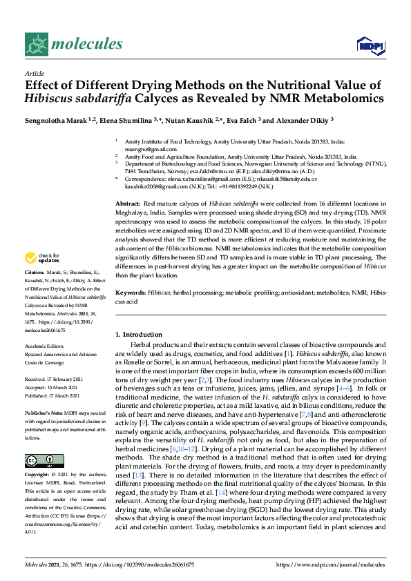 Pdf Effect Of Different Drying Methods On The Nutritional Value Of