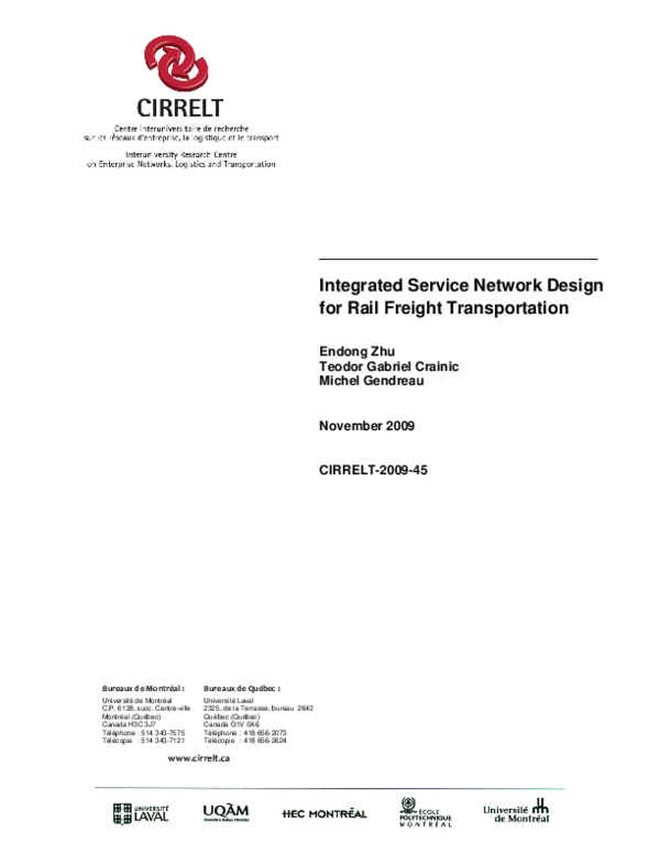 (PDF) Integrated Service Network Design for Rail Freight Transportation