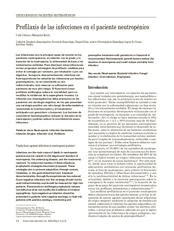 (PDF) Profilaxis de las infecciones en el paciente neutropénico
