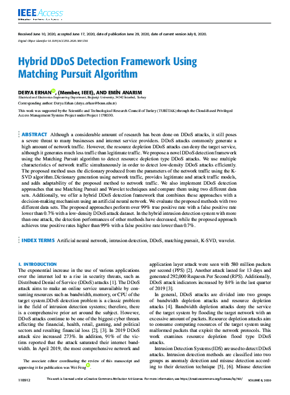 Pdf Hybrid Ddos Detection Framework Using Matching Pursuit Algorithm