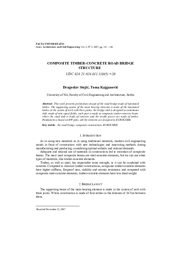Pdf Composite Timber Concrete Road Bridge Structure