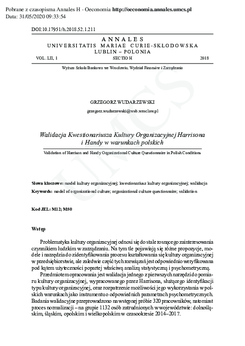 (PDF) Validation of Harrison and Handy Organizational Culture ...