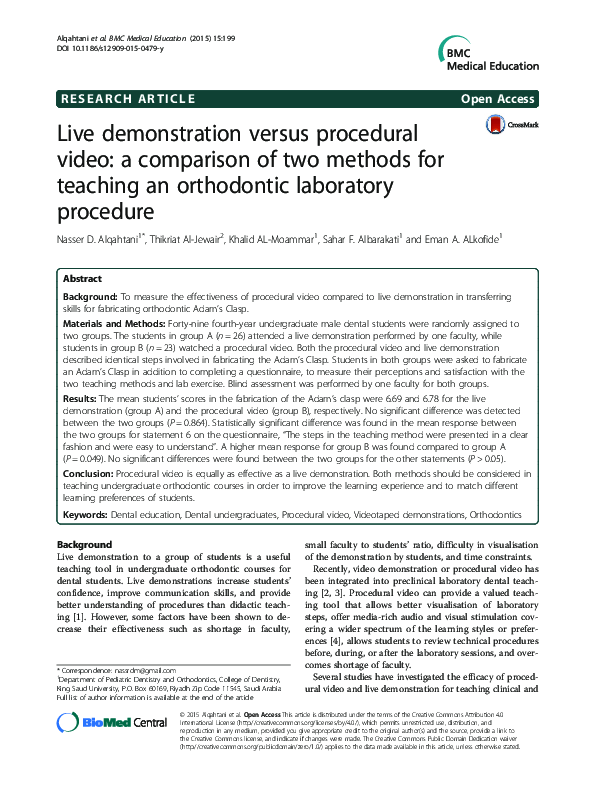 (PDF) Live demonstration versus procedural video: a comparison of two ...