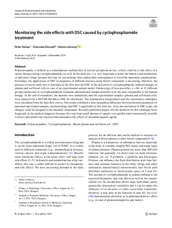 (PDF) Monitoring the side effects with DSC caused by cyclophosphamide ...