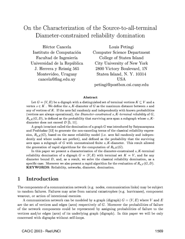 Pdf On The Characterization Of The Source To All Terminal Diameter Constrained Reliability