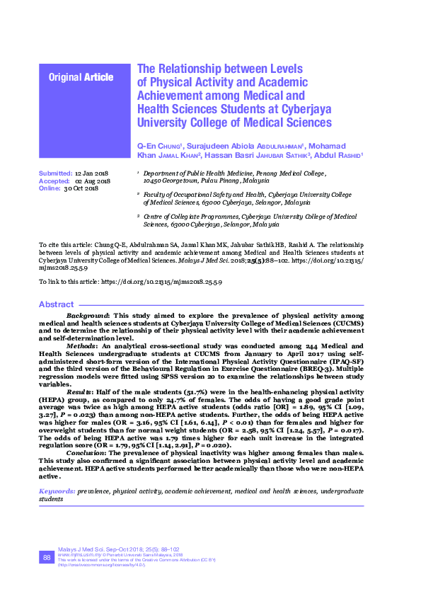 (PDF) The Relationship between Levels of Physical Activity and Academic ...