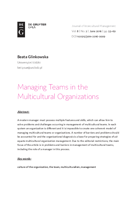 (PDF) Managing Teams in the Multicultural Organizations