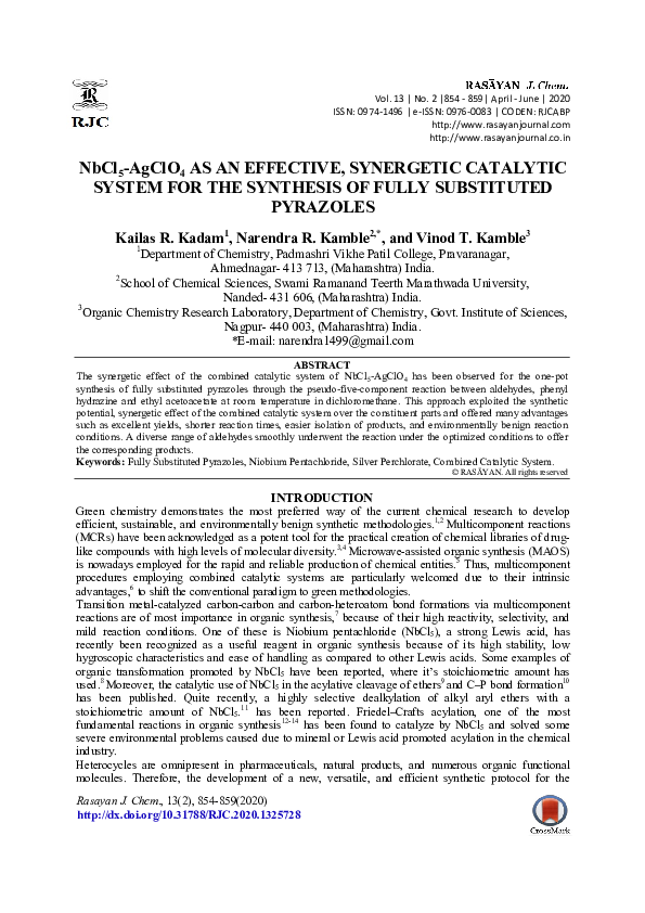 (PDF) NbCl5-AgClO4 AS AN EFFECTIVE, SYNERGETIC CATALYTIC SYSTEM FOR THE ...