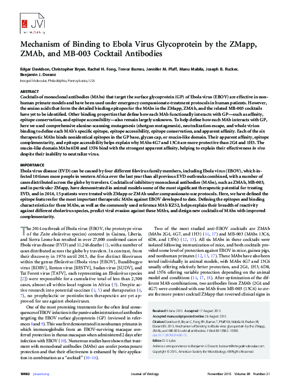 (PDF) Mechanism of Binding to Ebola Virus Glycoprotein by the ZMapp ...