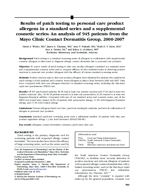 (PDF) Results of patch testing to personal care product allergens in a ...