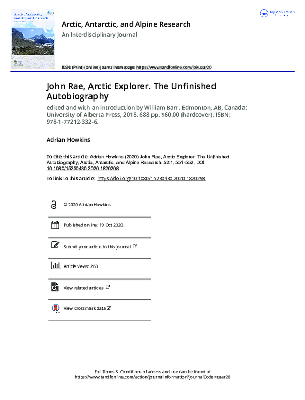 (PDF) John Rae, Arctic Explorer. The Unfinished Autobiography