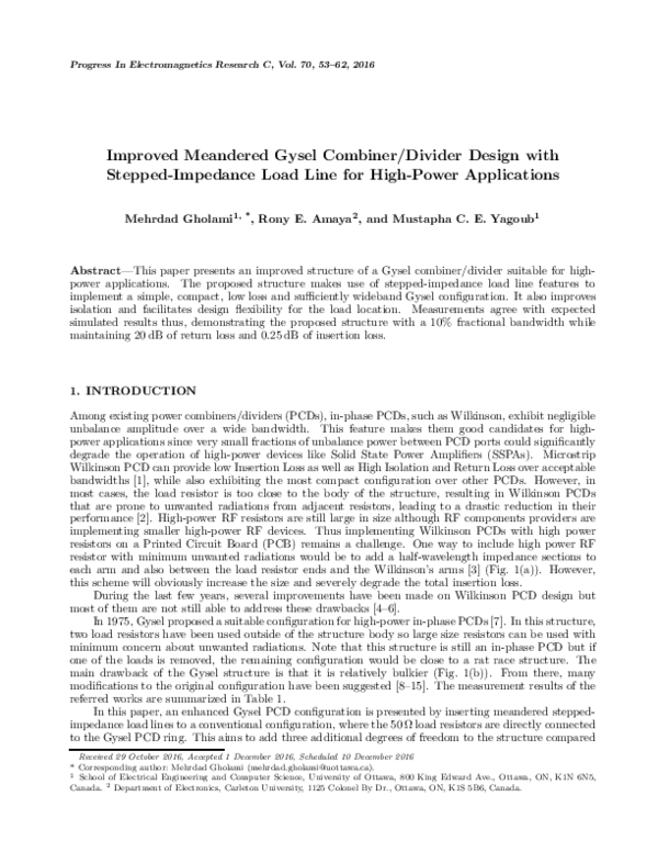 (PDF) Improved Meandered Gysel Combiner/Divider Design with Stepped ...