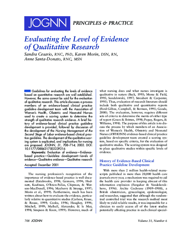 (PDF) Evaluating the level of evidence of qualitative research