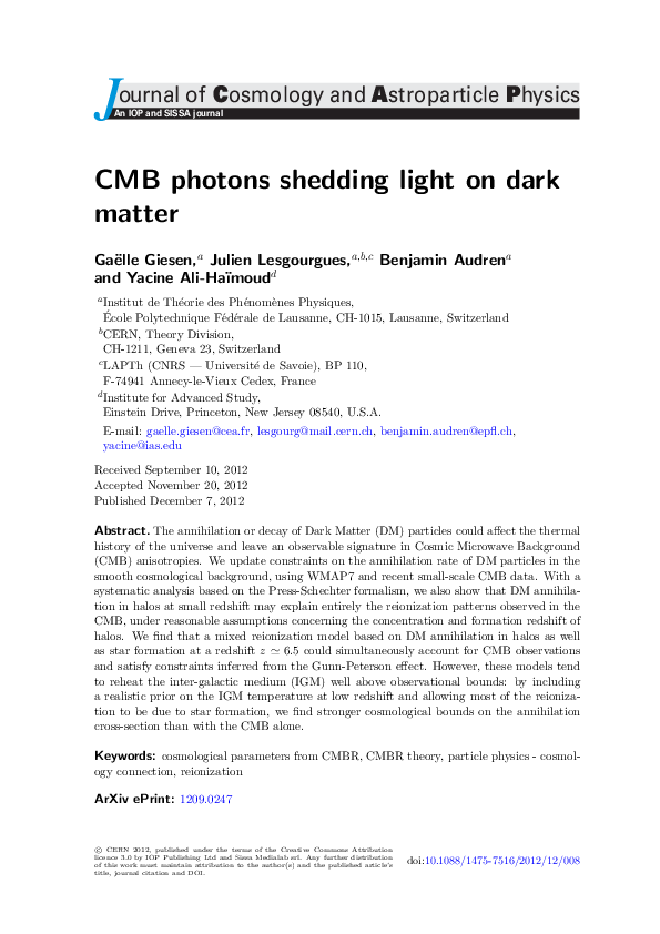 (PDF) CMB photons shedding light on dark matter
