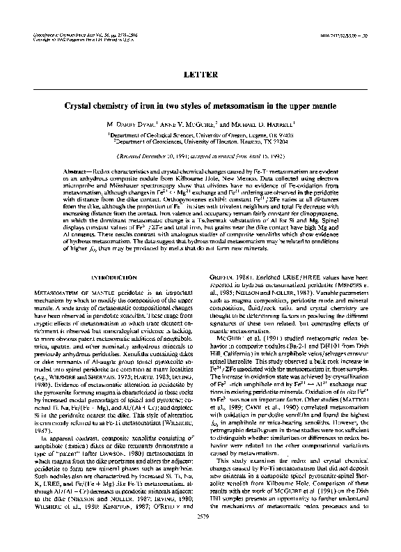 (PDF) Crystal chemistry of iron in two styles of metasomatism in the ...