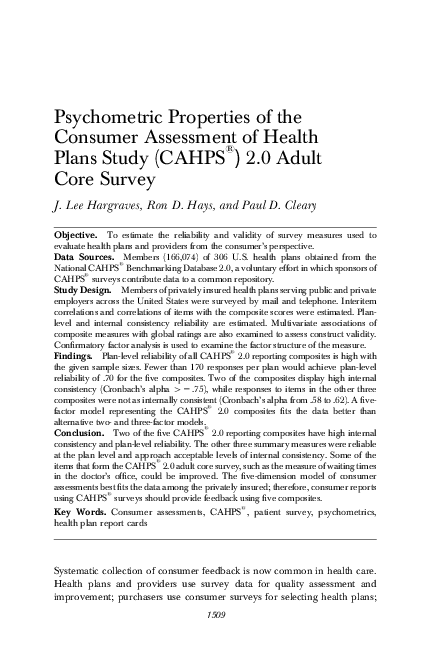 (PDF) Psychometric Properties of the Consumer Assessment of Health ...