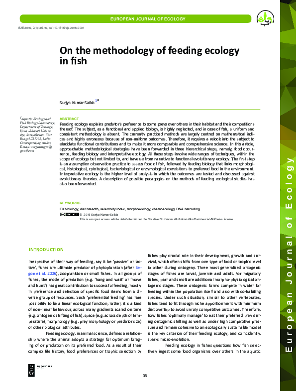(PDF) On the methodology of feeding ecology in fish