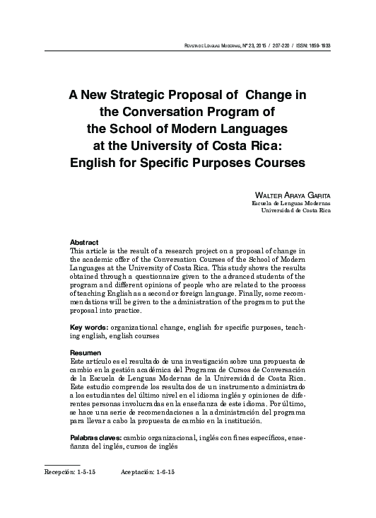 (PDF) A New Strategic Proposal of Change in the Conversation Program of ...