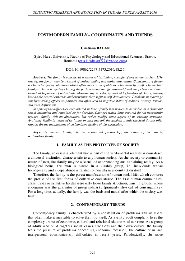 (PDF) Postmodern Family– Coordinates and Trends