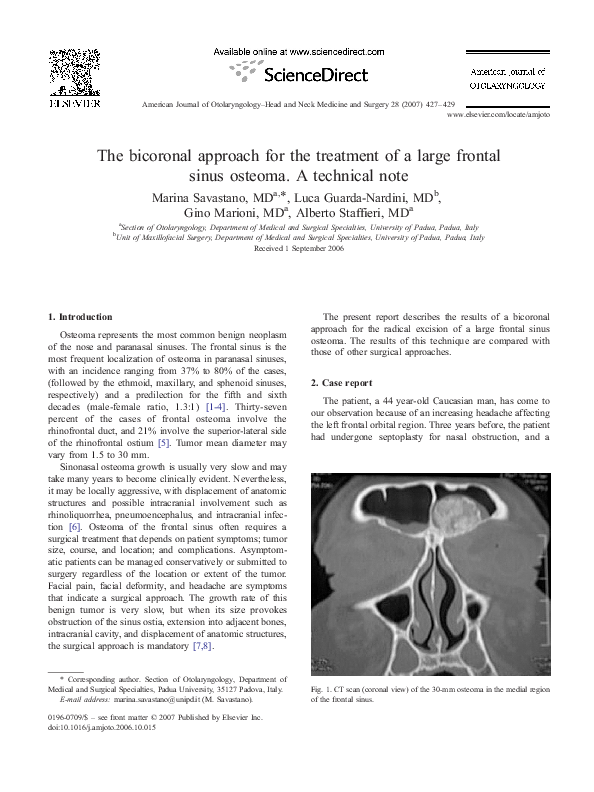 (PDF) The bicoronal approach for the treatment of a large frontal sinus ...