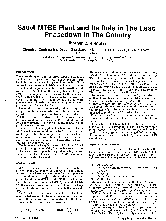 (PDF) Saudi MTBE Plant and its Role in the Lead Phasedown in the ...