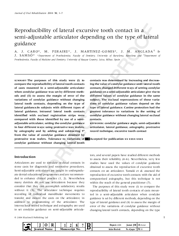 (PDF) Reproducibility of lateral excursive tooth contact in a semi ...