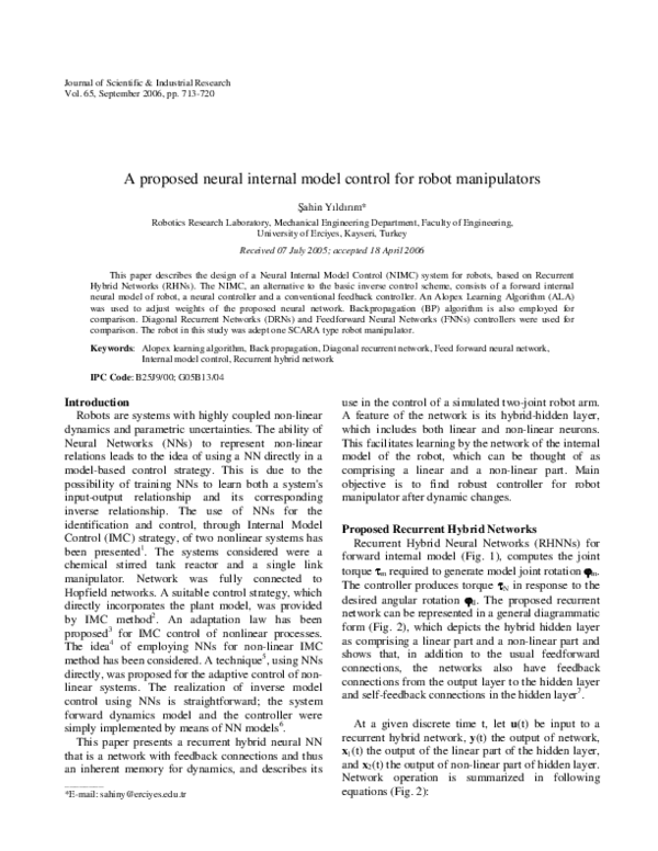 (PDF) A proposed neural internal model control for robot manipulators