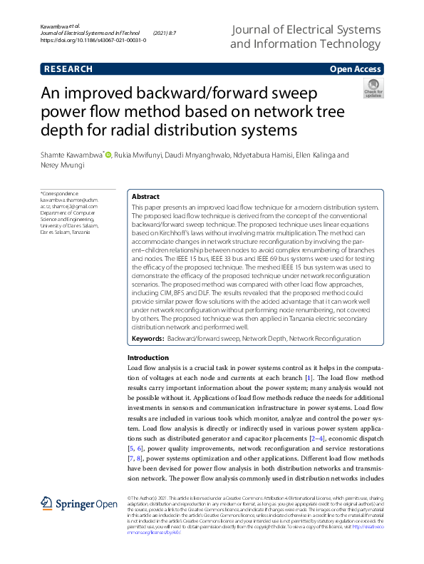 Pdf An Improved Backward Forward Sweep Power Flow Method Based On Network Tree Depth For