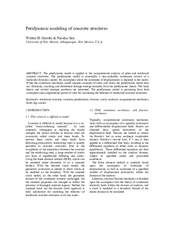 (PDF) Peridynamic modeling of concrete structures