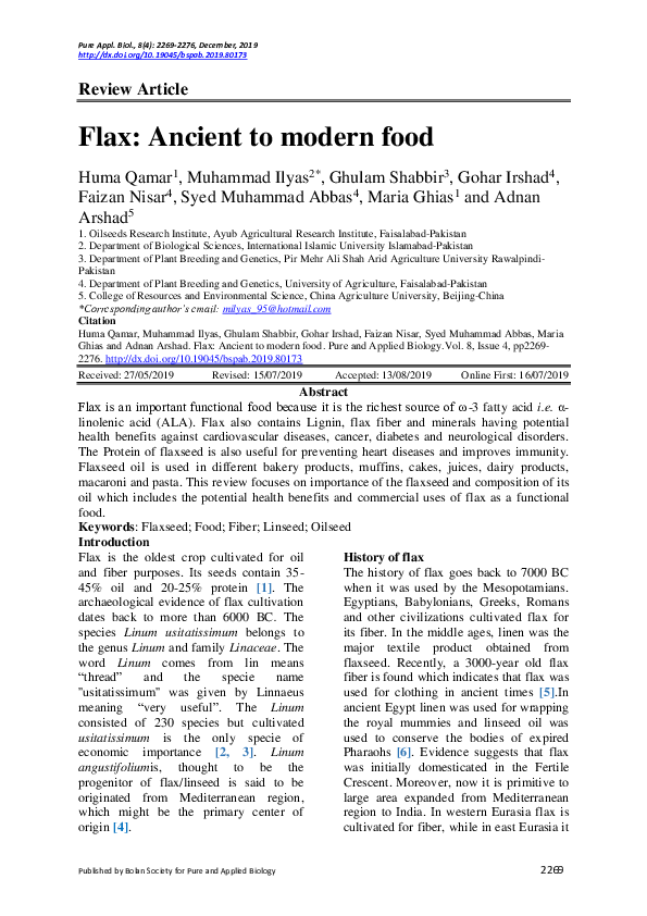 (PDF) Flax: Ancient to modern food